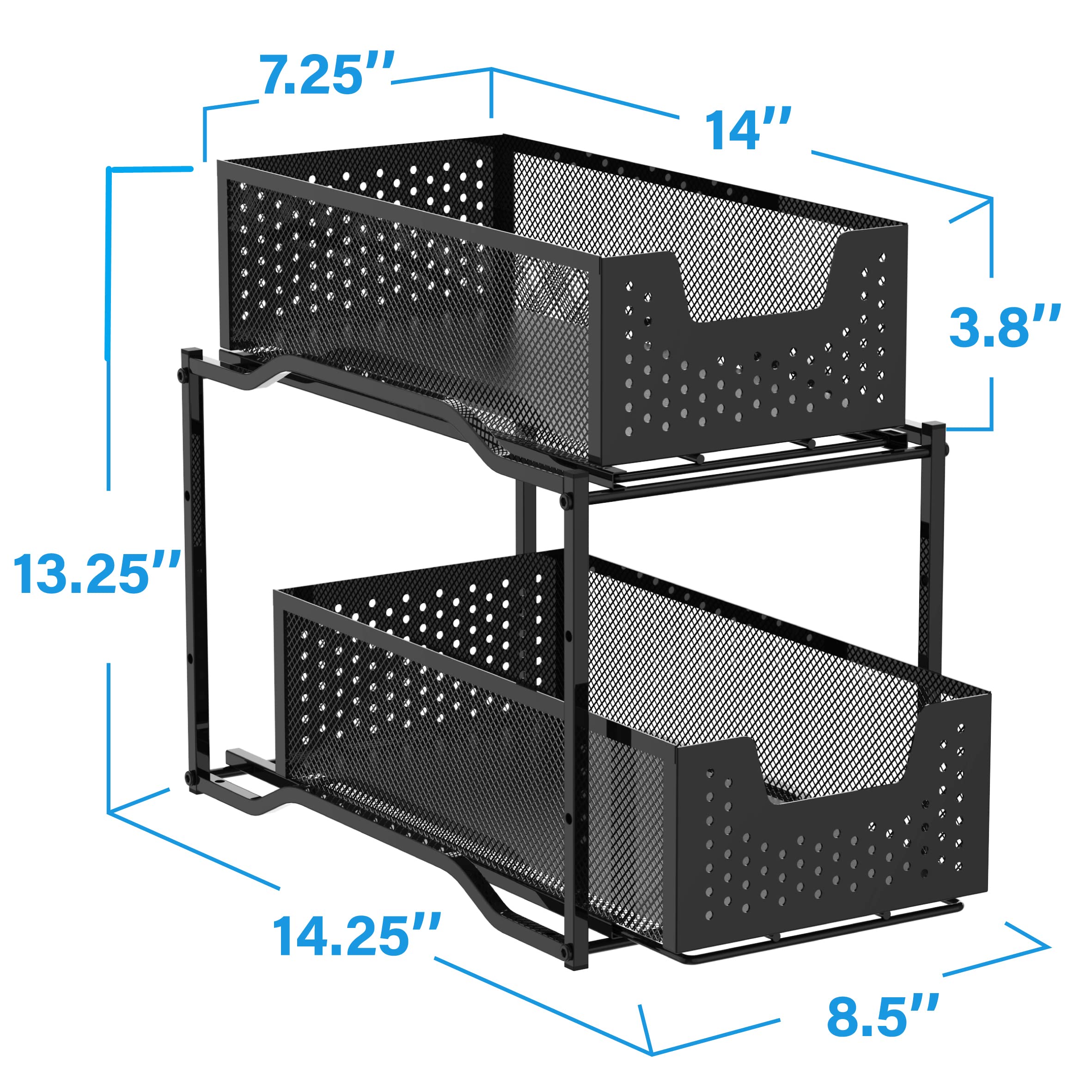 Simple Trending 2 Pack Stackable 2 Tier Under Sink Cabinet Organizer with Sliding Storage Drawer, Black