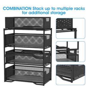 Simple Trending 2 Pack Stackable 2 Tier Under Sink Cabinet Organizer with Sliding Storage Drawer, Black