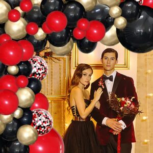 Red and Black Balloon Garland Kit, 114PCS Red Black and Gold Balloon Arch, 4 Sizes Black Red Balloons for Casino Theme Party Decorations Graduation New Year Party Wedding Birthday Decorations