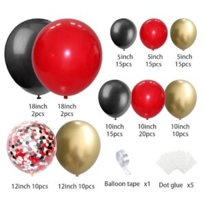 Red and Black Balloon Garland Kit, 114PCS Red Black and Gold Balloon Arch, 4 Sizes Black Red Balloons for Casino Theme Party Decorations Graduation New Year Party Wedding Birthday Decorations