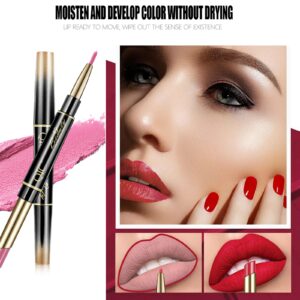 6Pcs Lip Liner and Lipstick Makeup Set, Purple Red/Claret/Vermilion/Pastel Orange/Rose/Ruby Red Lipstick Pen and with Lip Liner Pencil Set Lipstick Gift Set for Daily/Travel/Party/Work