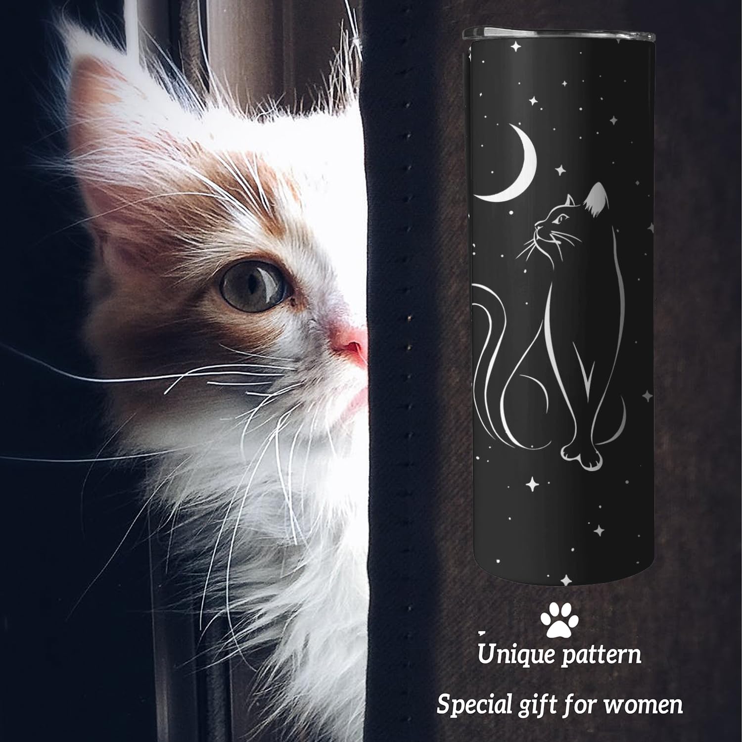 Cat Tumbler,Goth Tumbler,Halloween Gifts for Women,Cat Mug,Black Cat Mug,Cute Cat Stuff,Witchy Gifts for Women,Black Cat Gifts,Goth Gifts,Cat Cup,Cat Coffee Mug-20 OZ Black Tumbler with Straw and Lid