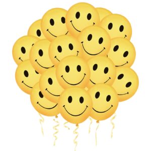 smile balloons 12 inch smile face balloons birthday party balloons bright yellow latex balloons for children's birthday party cartoon festive decoration supplies - 50 pack