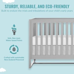 Dream On Me Arlo 5-in-1 Convertible Crib in Pebble Grey, JPMA Certified, 3 Mattress Height Settings, Non-Toxic Finish, Made of Sustainable and Sturdy Pinewood