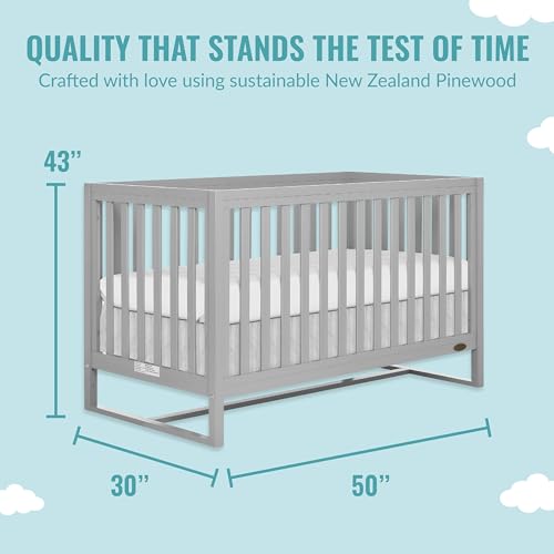 Dream On Me Arlo 5-in-1 Convertible Crib in Pebble Grey, JPMA Certified, 3 Mattress Height Settings, Non-Toxic Finish, Made of Sustainable and Sturdy Pinewood