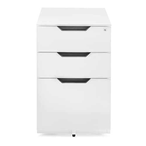 Amazon Basics 3 Drawer Mobile File Cabinet With Lock, White, 20.71" D x 15.51" W x 24.29" H