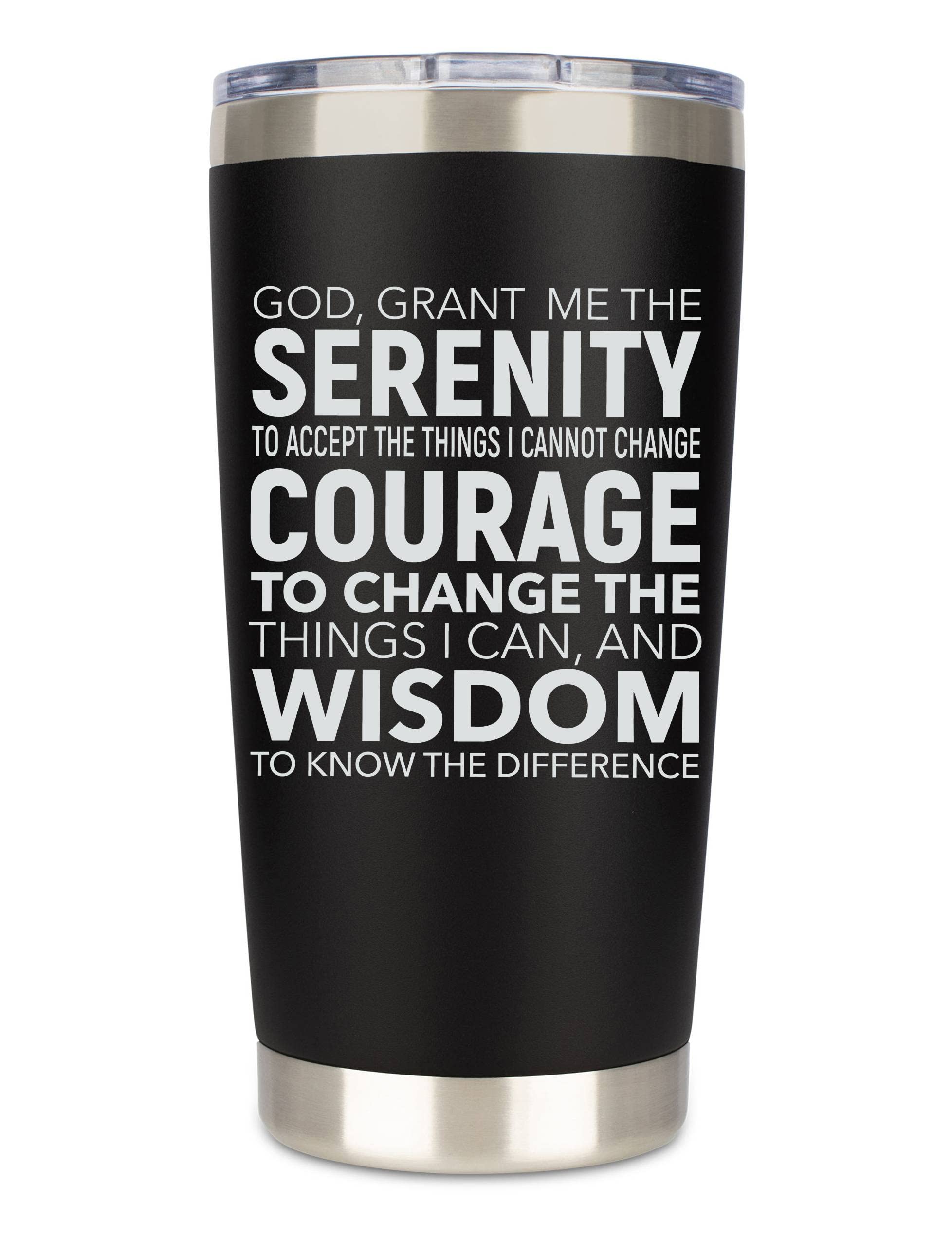 JENVIO Serenity Prayer Gifts | Stainless Steel Travel Tumbler Mug w/Lid and 2 Straws | Courage Wisdom Unique Coffee Sober AA Sobriety Gifts for Recovery Alcoholics Anonymous Valentine's Day