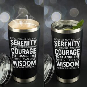 JENVIO Serenity Prayer Gifts | Stainless Steel Travel Tumbler Mug w/Lid and 2 Straws | Courage Wisdom Unique Coffee Sober AA Sobriety Gifts for Recovery Alcoholics Anonymous Valentine's Day