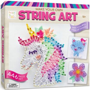 hapinest string art craft kit gifts for tween girls ages 10 11 12 years old and up | makes 3 designs - unicorn, cat, and flower