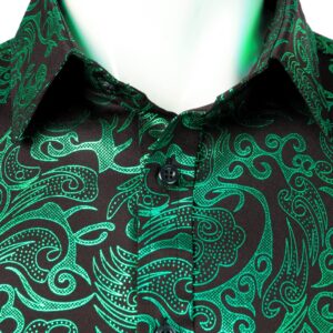 ZEROYAA Men's Luxury Prom Design Slim Fit Long Sleeve Button up Party Dress Shirts ZZCL48 Emerald Large