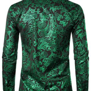 ZEROYAA Men's Luxury Prom Design Slim Fit Long Sleeve Button up Party Dress Shirts ZZCL48 Emerald Large