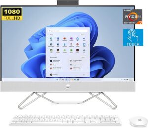 hp 27″ fhd touchscreen all-in-one desktop, amd ryzen 7 5700u, 16gb ram, 512gb sdd+1tb hdd, bluetooth, wifi, webcam, wireless keyboard and mouse combo, windows 11 home