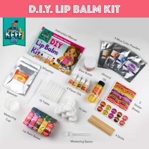 KEFF Lip Balm Making Kit - Make Your Own Lip Gloss Kit for Kids, Girls, & Teens - DIY Makeup Set with Beeswax, Shea Butter, Flavor Oils, Mica Color Powders & More - 51Pcs