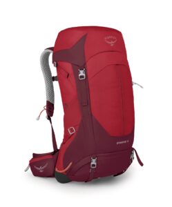 osprey stratos 36l men's hiking backpack, poinsettia red