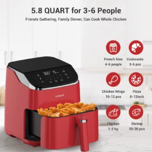 Sakuchi Air Fryer Large 5.8 Quart 10-in-1 Digital Air Fryer Oven Cooker with 10 Preset Cooking Programs, LED Touch Screen, Non-Stick Tray Basket, Pot Dishwasher Safe, 1500W (Red)