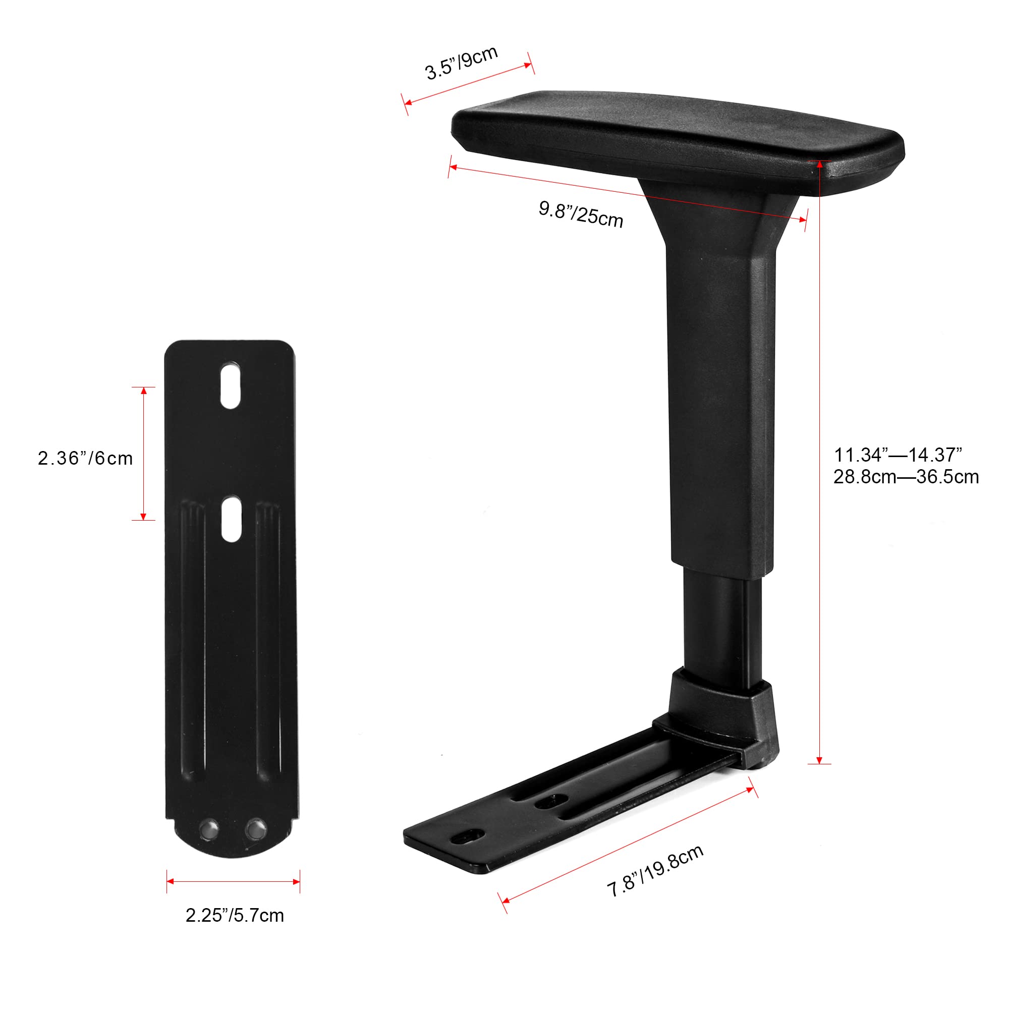 3D Adjustable T-Arms Armrest Pair Upright Bracket Replacement Parts Fits Most Office Gaming Chairs