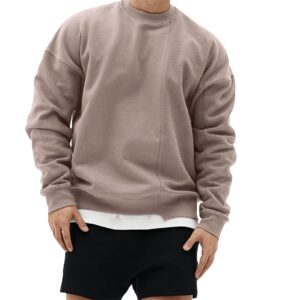 surenow mens patchwork crewneck sweatshirt long-sleeve lightweight terry sweatshirt casual workout pullover shirt tops khaki