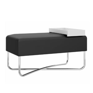 the urban port pouffe with rectangular fabric seat and inbuilt wooden tray