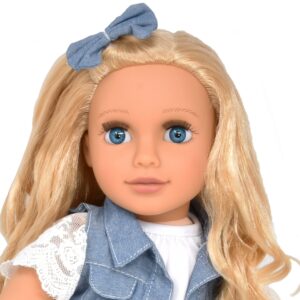 Gift Boutique 18 Inch Girl Doll, Fashion Doll with Fine Blond Long Hair for Styling, Blue Eyes, Floral Outfit Denim Jacket Sandals Boots Hair Bow Handbag, Doll Clothes & Accessories for Girls and Kids