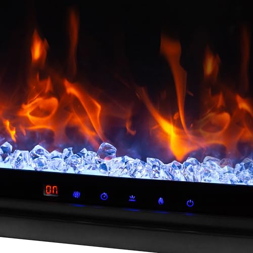 Kennedy II 60 Inch WiFi-Enabled Electric Fireplace, Wall Mount and Insert, Slim Modern Electric Fireplace Insert, Multicolor Realistic Flame, Touch Screen, Remote Control, Logs and Crystals, Black