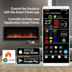 Kennedy II 60 Inch WiFi-Enabled Electric Fireplace, Wall Mount and Insert, Slim Modern Electric Fireplace Insert, Multicolor Realistic Flame, Touch Screen, Remote Control, Logs and Crystals, Black