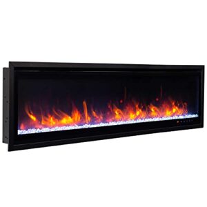 Kennedy II 60 Inch WiFi-Enabled Electric Fireplace, Wall Mount and Insert, Slim Modern Electric Fireplace Insert, Multicolor Realistic Flame, Touch Screen, Remote Control, Logs and Crystals, Black