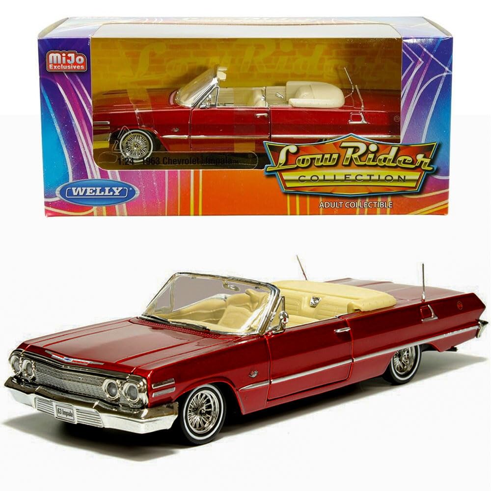 Welly Diecast 1963 Chevy Impala SS Convertible Red Metallic Low Rider Collection 1/24 Diecast Model Car by Welly 22434 LRW