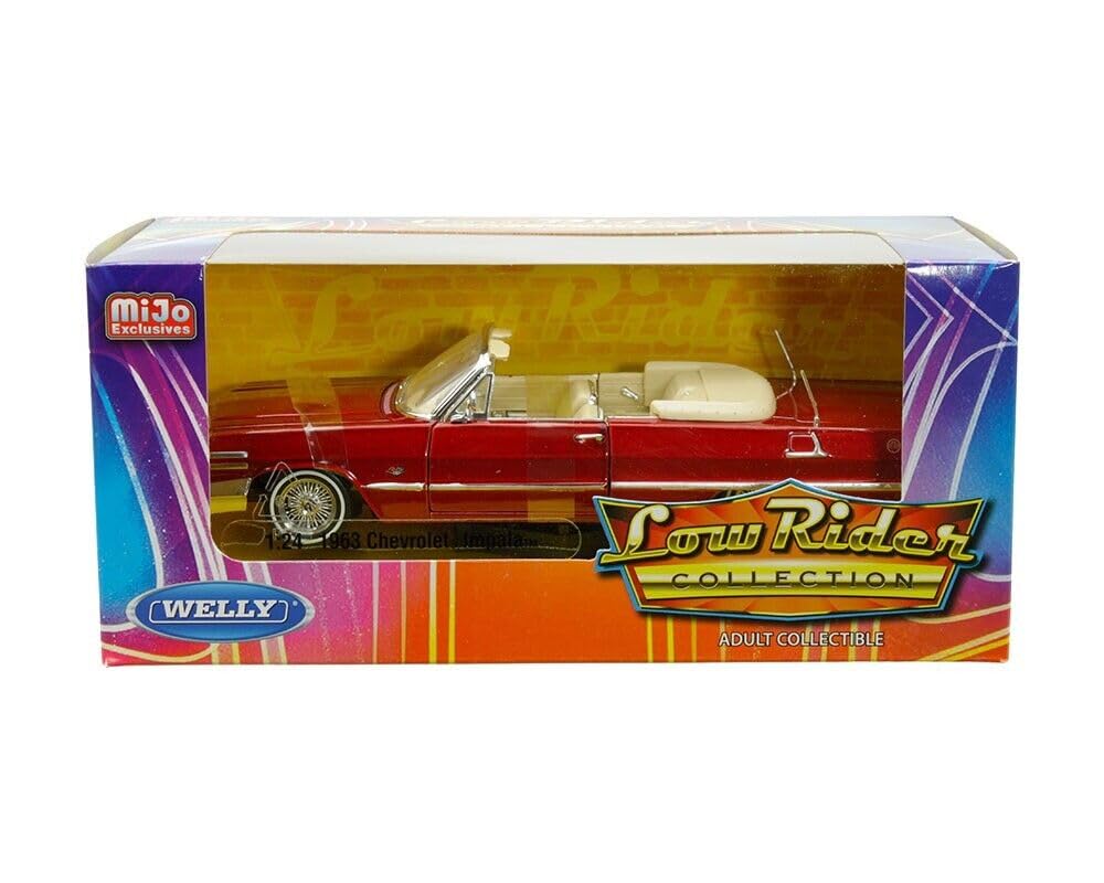 Welly Diecast 1963 Chevy Impala SS Convertible Red Metallic Low Rider Collection 1/24 Diecast Model Car by Welly 22434 LRW