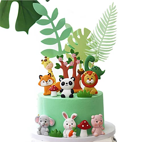 GooParty 20pcs Woodland Animals Resin Cake Decorations Cute Giraffe Elephant Dinosaur One 1st Forest Theme Cake Topper Jungle Safari Happy Birthday Party Favor