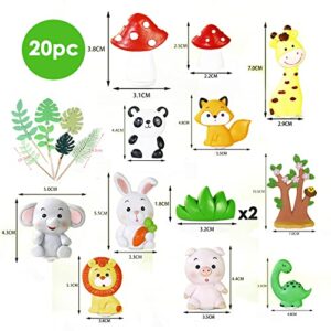 GooParty 20pcs Woodland Animals Resin Cake Decorations Cute Giraffe Elephant Dinosaur One 1st Forest Theme Cake Topper Jungle Safari Happy Birthday Party Favor