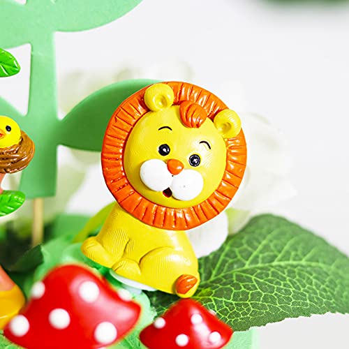 GooParty 20pcs Woodland Animals Resin Cake Decorations Cute Giraffe Elephant Dinosaur One 1st Forest Theme Cake Topper Jungle Safari Happy Birthday Party Favor