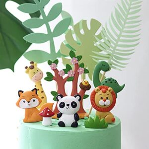 GooParty 20pcs Woodland Animals Resin Cake Decorations Cute Giraffe Elephant Dinosaur One 1st Forest Theme Cake Topper Jungle Safari Happy Birthday Party Favor