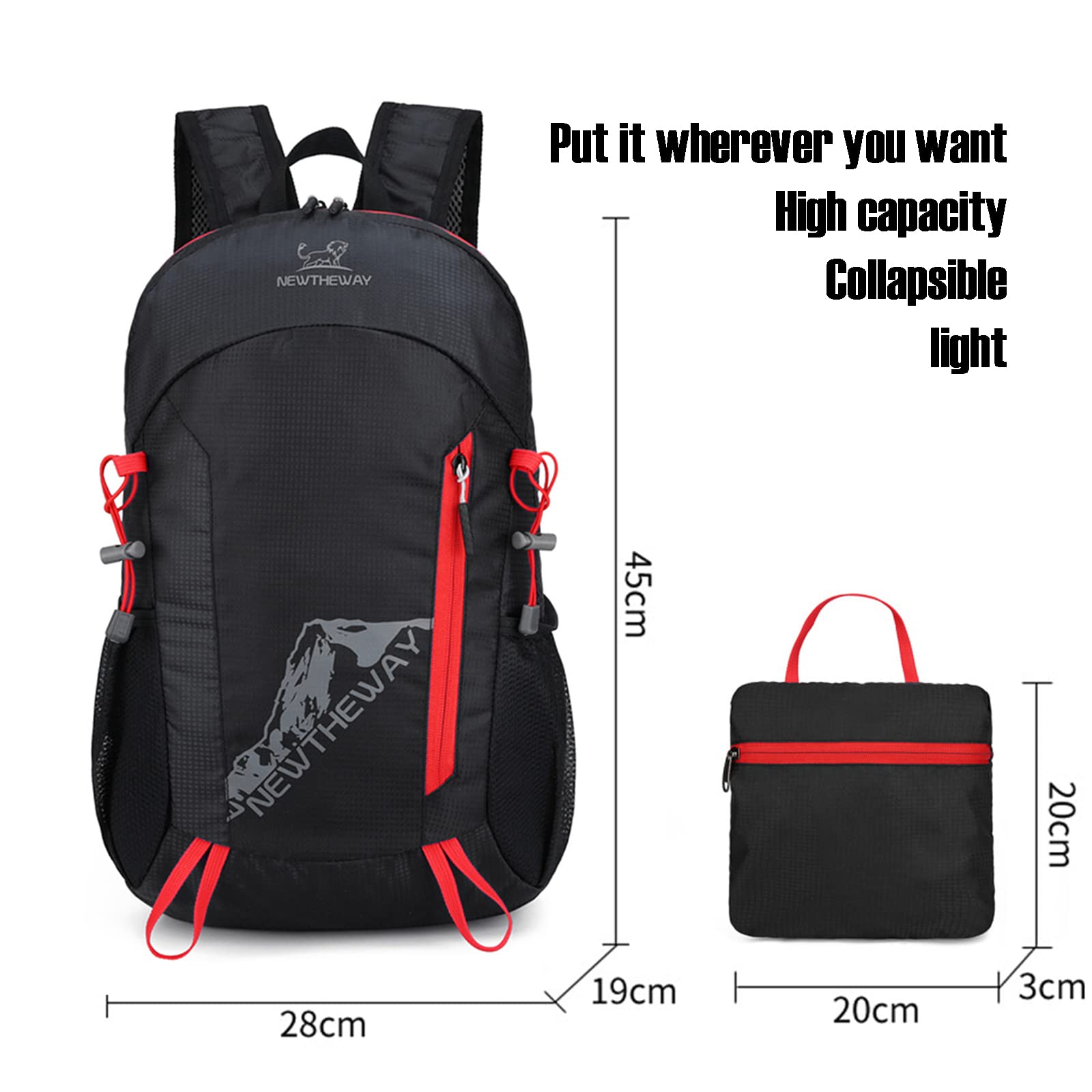 Lywencom Hiking Backpack,20L sports lightweight folding waterproof ultra-light backpack suitable for outdoor camping picnic (black)