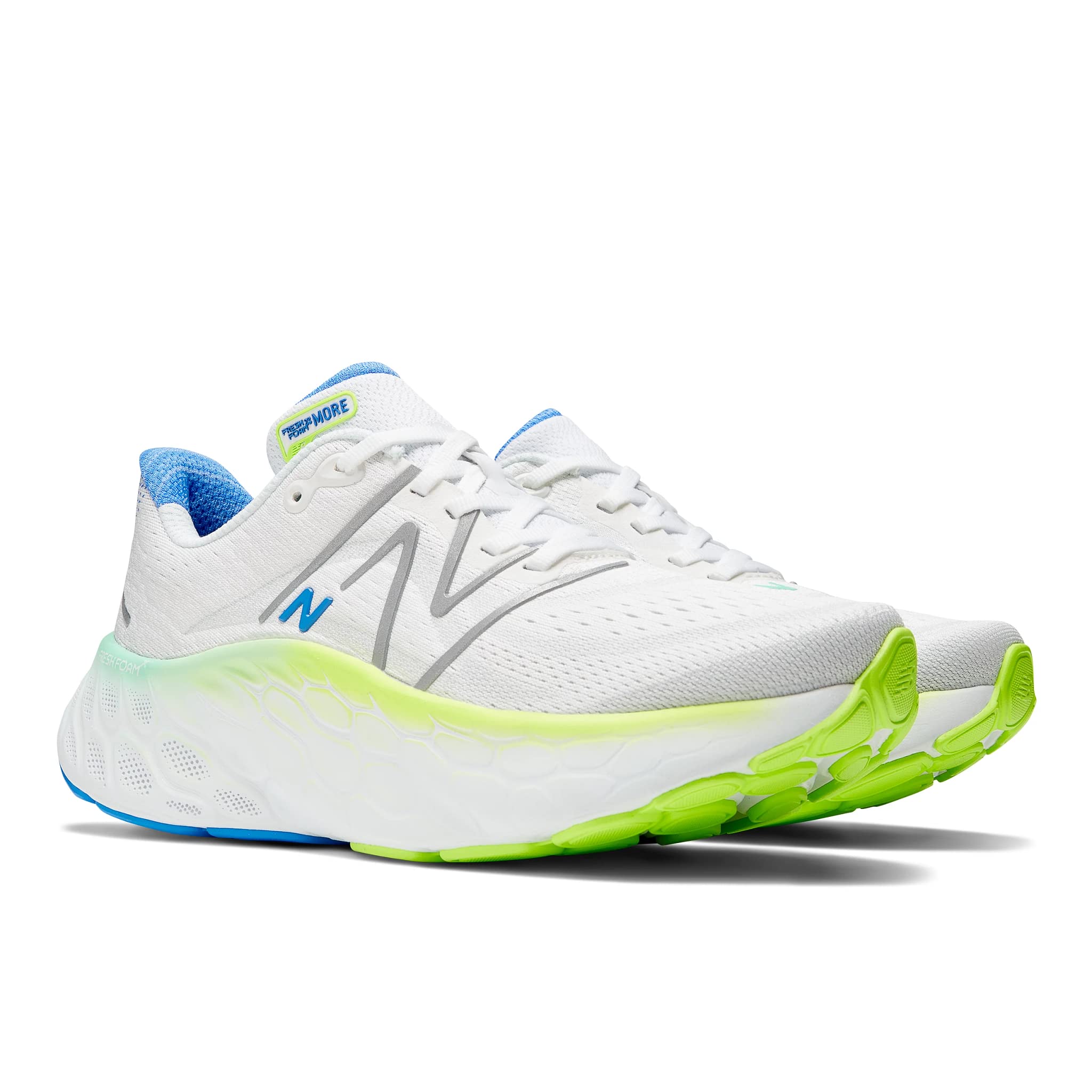 New Balance Women's Fresh Foam X More V4 Running Shoe, White/Cobalt, 12 Wide