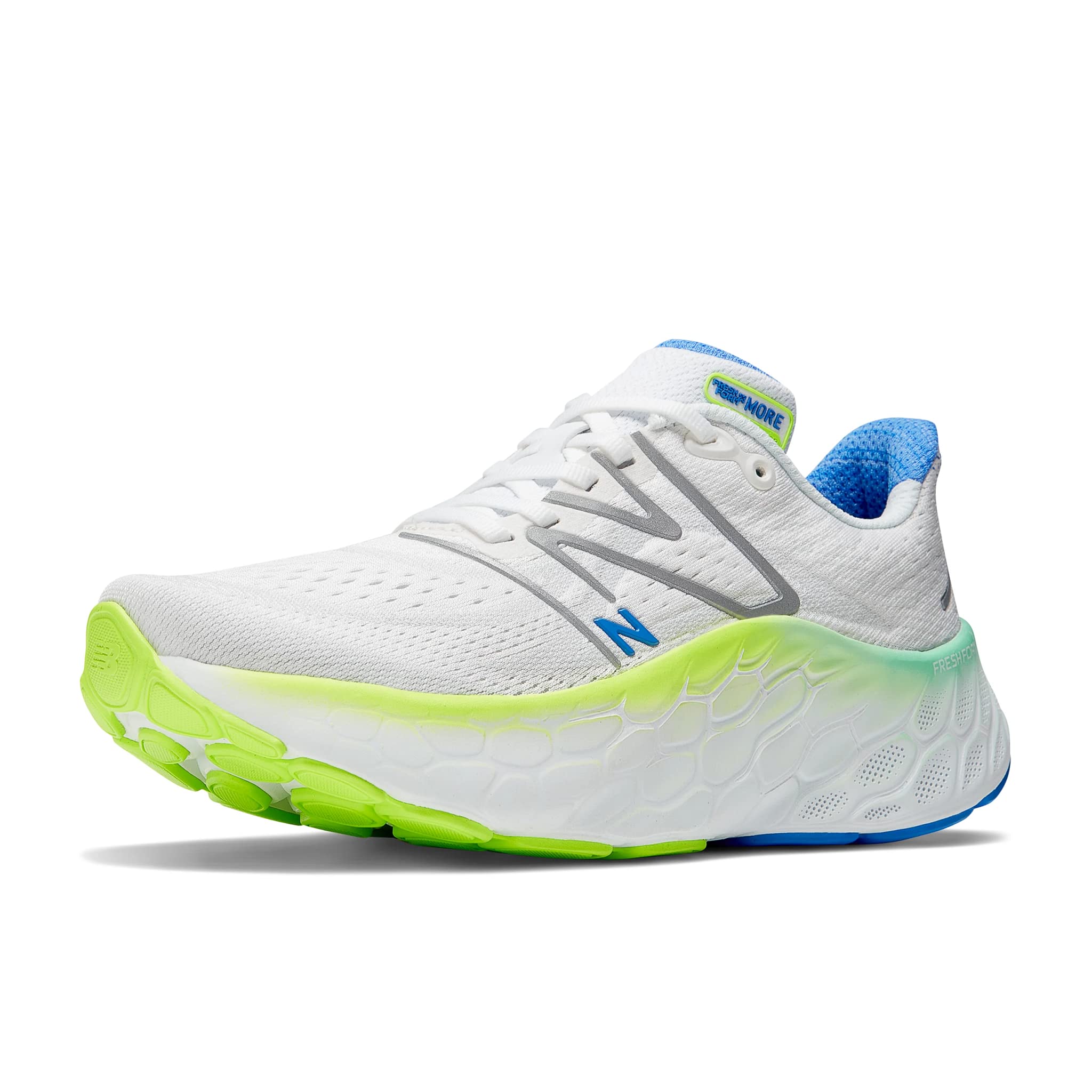 New Balance Women's Fresh Foam X More V4 Running Shoe, White/Cobalt, 12 Wide