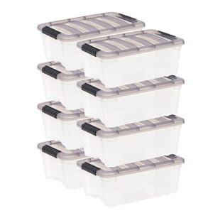 IRIS USA 13 Quart Stack & Pull Clear storage Box, Gray, 8 Pack