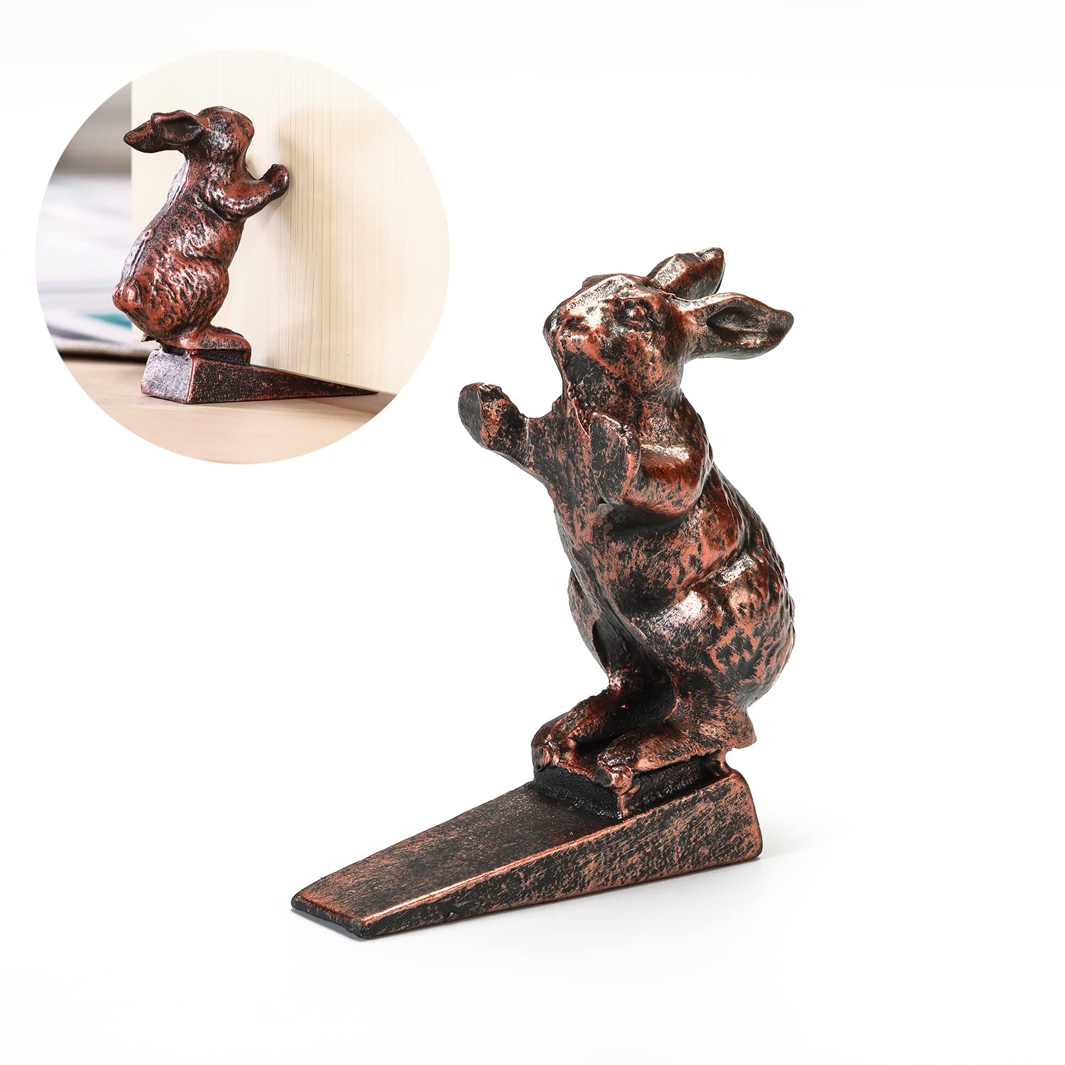 WEMPOLU Cast Iron Door Stop Wedge Cute Rabbit Door Stopper for Bottom of Door(Antique Copper, 2.49LBs)………