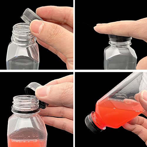 MYYZMY 10 Pcs 4 Ounce Plastic Juice Bottles, Reusable Bulk Beverage Containers for Juice, Milk and Other Beverages, Black lid