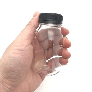 MYYZMY 10 Pcs 4 Ounce Plastic Juice Bottles, Reusable Bulk Beverage Containers for Juice, Milk and Other Beverages, Black lid