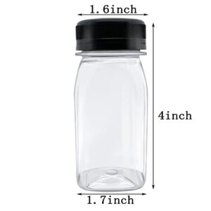 MYYZMY 10 Pcs 4 Ounce Plastic Juice Bottles, Reusable Bulk Beverage Containers for Juice, Milk and Other Beverages, Black lid