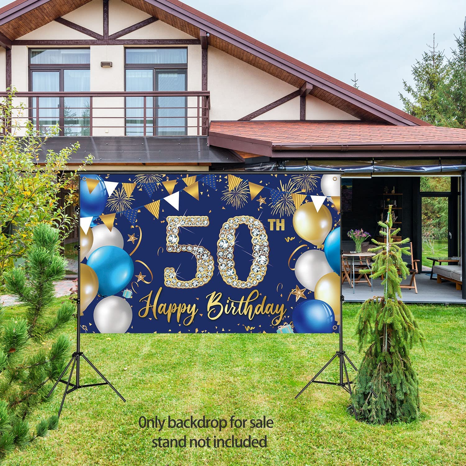 50th Birthday Decorations Backdrop for Men, Happy 50th Birthday Decorations Men, Blue Birthday Photography Background, 50 Year Old Birthday Party Sign Poster Photo Props Fabric 6.1ft x 3.6ft PHXEY