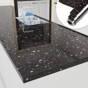 yenhome contact paper countertops vinyl peel and stick waterproof contact paper for kitchen bathroom countertops 17.7"x200" galaxy black granite contact paper peel and stick adhesive countertop cover