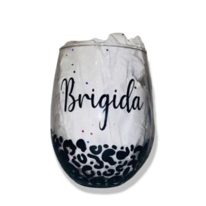 Jemley Personalized Gifts | Wine Glass Leopard Print Custom Name | Personalized Gift for Her | Cheetah Stemless Wine Glass 20oz - Handmade