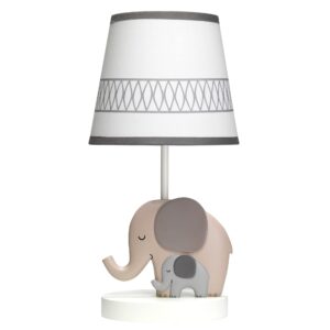 bedtime originals elephant love gray/white nursery lamp with shade & bulb