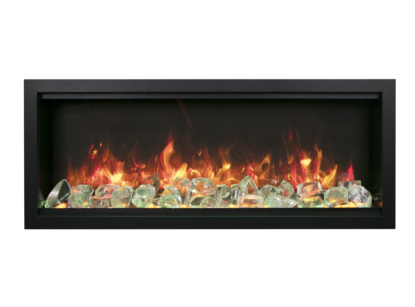 Amantii SYM-60-XT-BESPOKE Symmetry Extra Tall Bespoke 60 Inch Recessed Indoor Outdoor Electric Fireplace, WiFi Bluetooth Speaker Available, with Trim and Ice Media