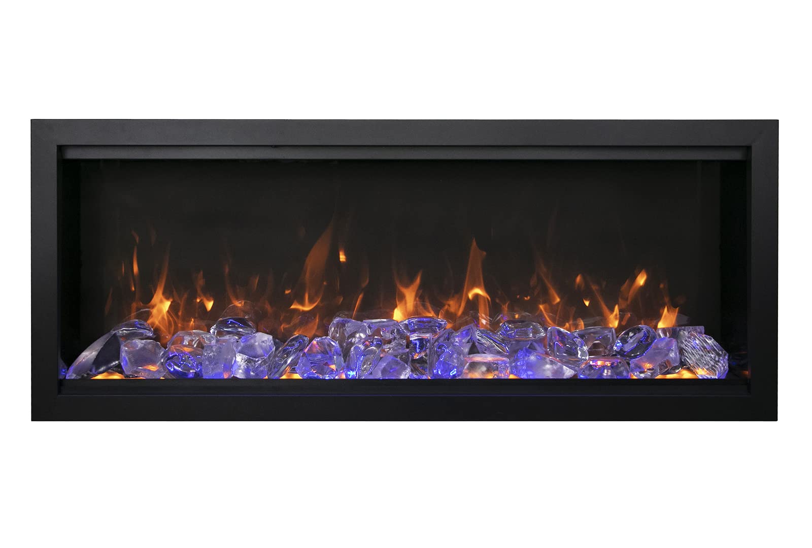 Amantii SYM-60-XT-BESPOKE Symmetry Extra Tall Bespoke 60 Inch Recessed Indoor Outdoor Electric Fireplace, WiFi Bluetooth Speaker Available, with Trim and Ice Media