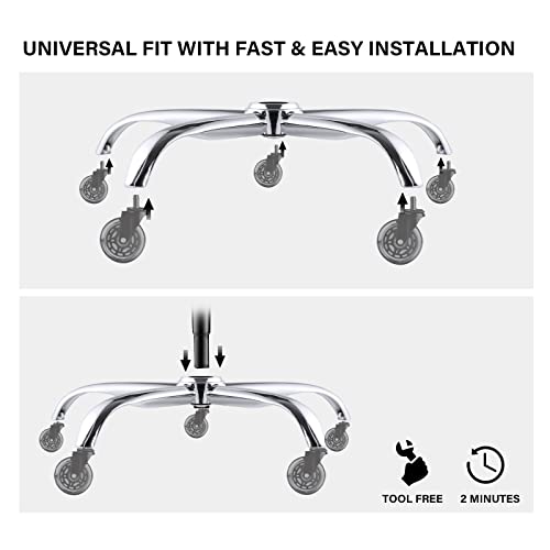 Sytopia Office Chair Base, 28 Inch Office Chair Base Replacement with Reinforced Metal Legs (2200Lbs), Chair Bottom Part for Most Chairs, Universal Gas Cylinder and Caster Sockets (Polished Steel)