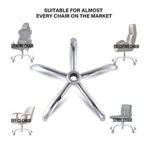 Sytopia Office Chair Base, 28 Inch Office Chair Base Replacement with Reinforced Metal Legs (2200Lbs), Chair Bottom Part for Most Chairs, Universal Gas Cylinder and Caster Sockets (Polished Steel)