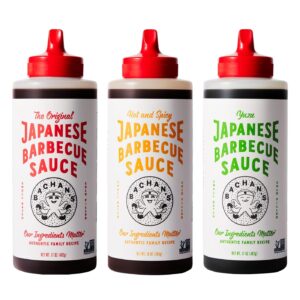 Bachan's Japanese Barbecue Sauce 3 Pack - 1 Original, 1 Hot and Spicy, 1 Citrus Yuzu, BBQ Sauce for Wings, Chicken, Beef, Pork, Seafood, Noodles, and More. Non GMO, No Preservatives, Vegan, BPA free