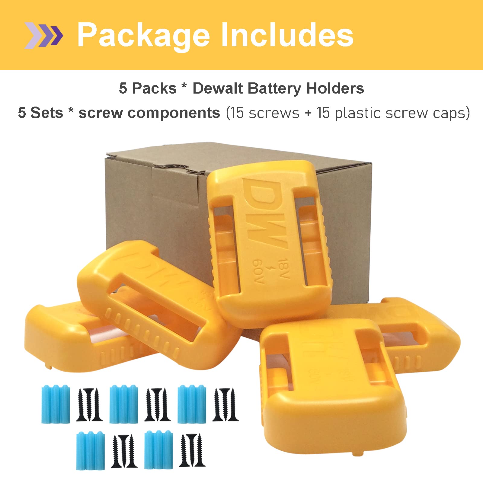 NA Battery Mount Holder for Dewalt 20V 60V Battery Dock Holder Fit for DeWalt Battery Power Tools, 5 Pack (No Battery)